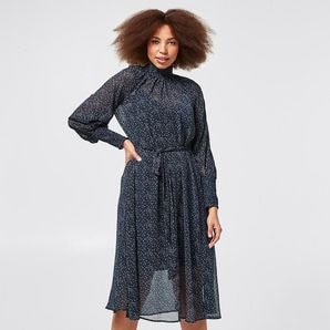 Long Sleeve High Neck Midi Dress - Navy Blue Spot | Target Australia