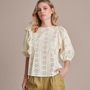 Preview 3/4 Sleeve Broderie Ruffle Top | Target Australia