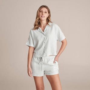 Linen Blend Shorts and Shirt Sleep Pyjama Set | Target Australia