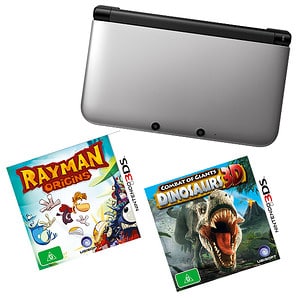 Nintendo 3DS XL Silver With Rayman Origins + Combat of Giants Dinosaurs ...