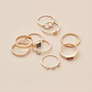 9 Pack Bejewelled Metal Ring Set | Target Australia