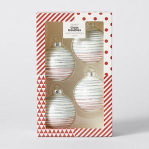 Winter Wonderland 4 Piece Glass Baubles - White | Target Australia