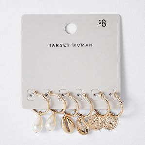 3 Pack Shell Drop Hoop Earrings Set - Gold | Target Australia