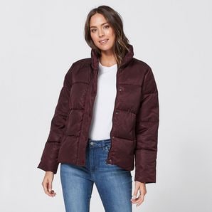 Padded Puffer Jacket - Burgundy Red | Target Australia