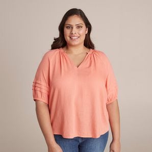 Curve Linen Blend Pleated Blouse | Target Australia