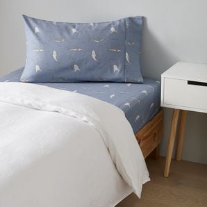 Kids Printed Flannelette Fitted Sheet with Pillowcase - Shark | Target ...