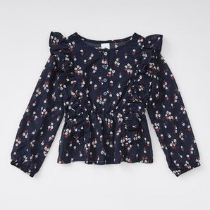 Floral Long Sleeve Blouse - Navy Blue | Target Australia