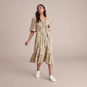 Linen Blend Square Neck Puff Sleeve Maxi Dress | Target Australia
