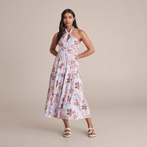 Linen Blend Halter Tiered Midi Dress | Target Australia