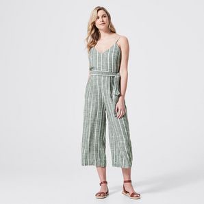 Linen Blend Cami Jumpsuit - Thyme Green/White Stripe | Target Australia
