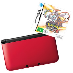 Nintendo 3DS XL Red Console + Pokemon White Version 2 DS Game Bundle ...