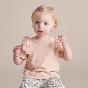 S23 255467_02 G SS BRODERIE TRIM TEE EVENING SAND | Target Australia