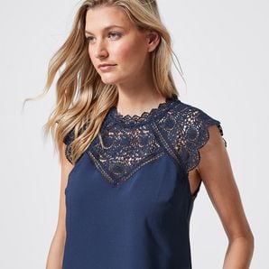 Preview Lace Yoke Woven and Knit Shell Top | Target Australia
