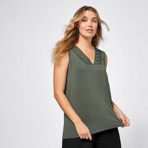 Lace Trim Tank Top - Khaki Green | Target Australia