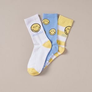 3 Pack Smiley Crew Cut Socks | Target Australia