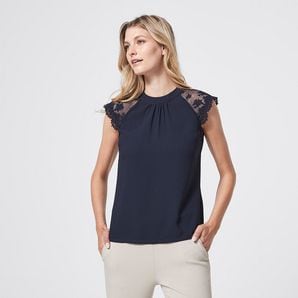 Preview Lace Sleeve Woven and Knit Shell Top | Target Australia