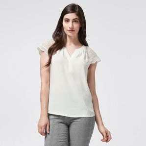 Preview Lace Sleeve Woven and Knit Shell Top - White | Target Australia