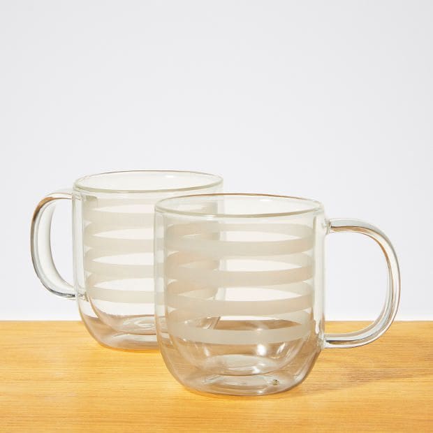 Two Pack of Stripe Double Wall Glass Mugs | Target Australia