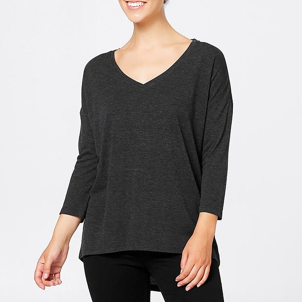 Leah High-Low V-Neck Top - Black Marle | Target Australia