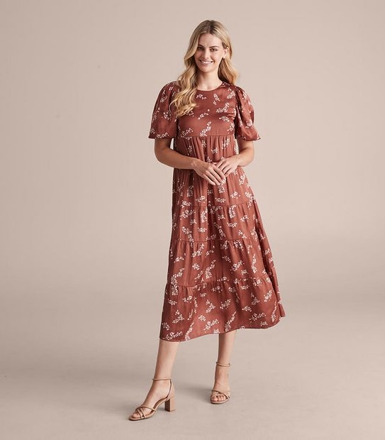 Preview Puff Sleeve Tiered Midi Dress Target Australia