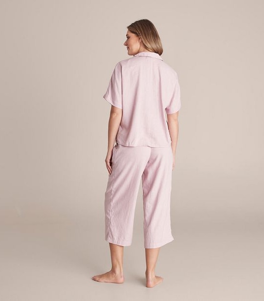Linen Blend 7 8 Pant And Shirt Sleep Pyjama Set Target Australia