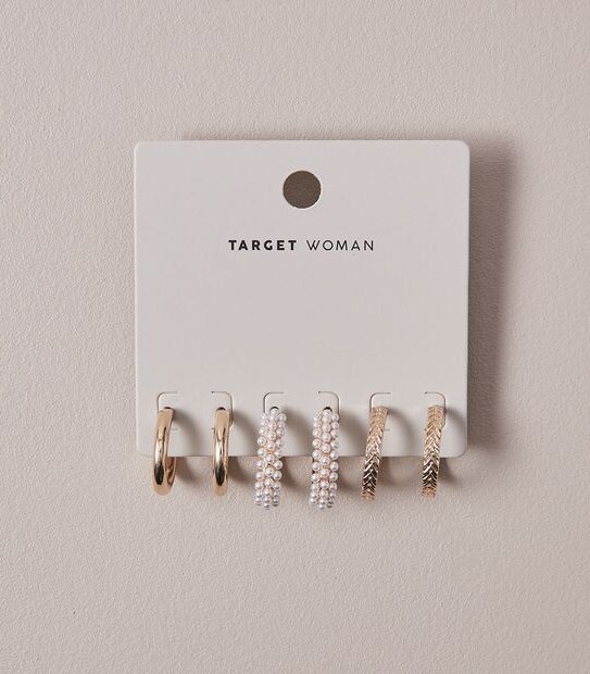 3 Pack Mixed Pearl Hoop Earrings | Target Australia