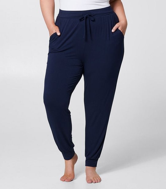 Fuller Figure Full Length Bamboo Cuffed Sleep Pants - Navy Blue ...