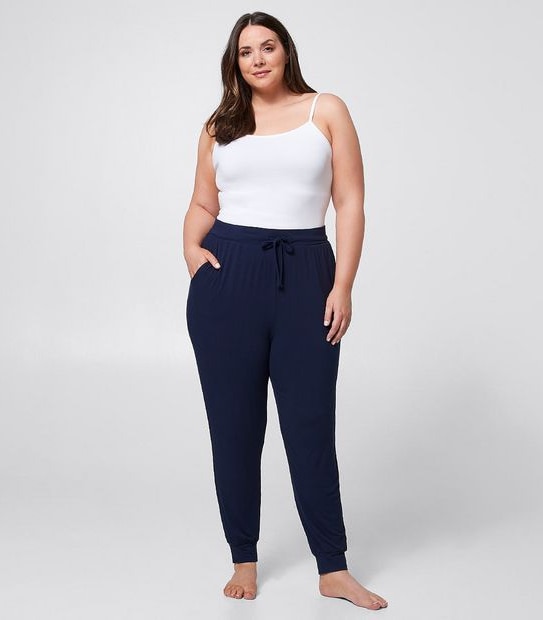 Fuller Figure Full Length Bamboo Cuffed Sleep Pants - Navy Blue ...