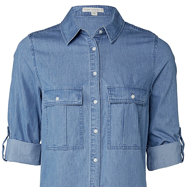 Longline Denim Shirt - Mid Wash | Target Australia