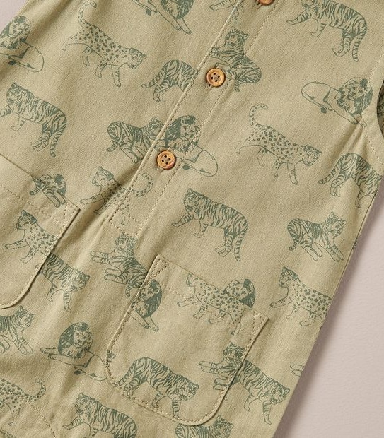 S23 251828_01 B SLS SLG ROMPER LIONS & TIGERS KHKI | Target Australia