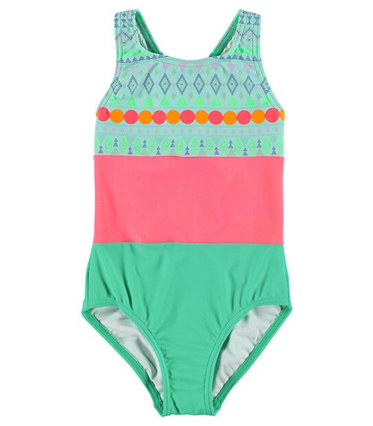 Girls' One Piece Aztec Spliced Bathers | Target Australia