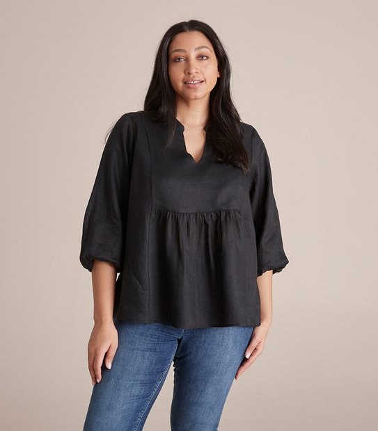 Curve Linen Blend Detail Blouse | Target Australia