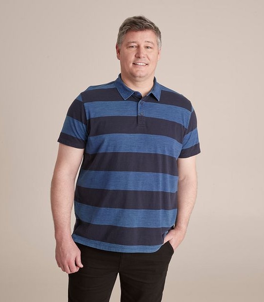 Man Plus Indigo Dyed Block Stripe Polo Shirt | Target Australia