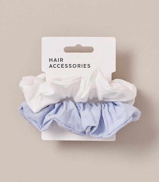 2 Pack Large Linen Scrunchies - Blue/White | Target Australia